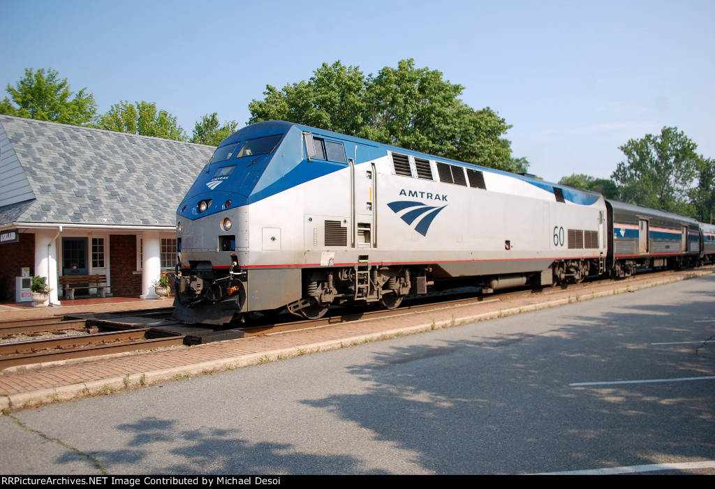 Amtk P-42DC #60 brings a southbound into the station.